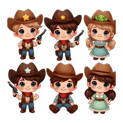 Cowboy stickers set clipart calculations Vector Image