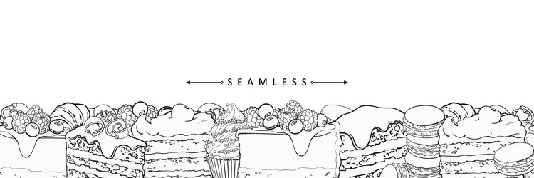 Cakes and pies horizontal seamless border pattern Vector Image