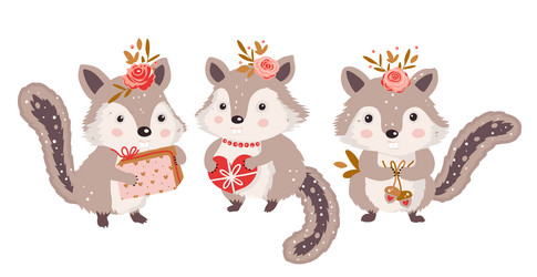 Cute chipmunk animal set forest woodland Vector Image