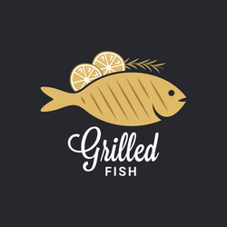 Smoked fish logo with lemon and rosemary Vector Image