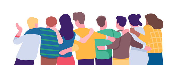 Back view of group friends hugging Royalty Free Vector Image