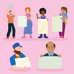 People holding banners Royalty Free Vector Image