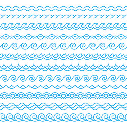 Blue wave border ocean line seamless pattern Vector Image