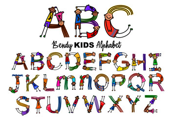 Cute happy smiling kids alphabet letters Vector Image