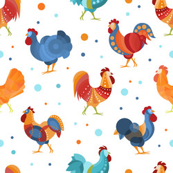 Seamless pattern with cute roosters chickens Vector Image