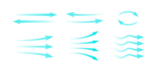 Set blue arrow showing air flow stream Royalty Free Vector