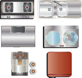 Kitchen equipment refrigerators top view set 6 Vector Image
