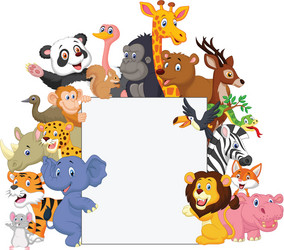 Happy lion cartoon holding blank sign Royalty Free Vector