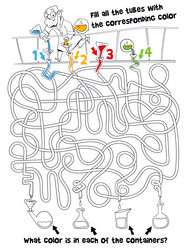 Children logic game to pass maze scientist in lab Vector Image