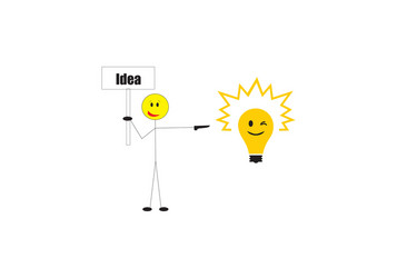 Stick figure having a creative idea with light Vector Image