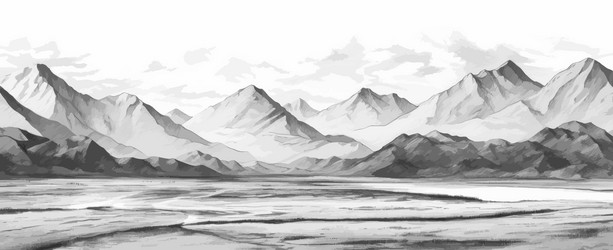 Hand drawn mountain range landscape panorama Vector Image