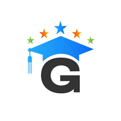 Education logo on letter g with graduation hat Vector Image