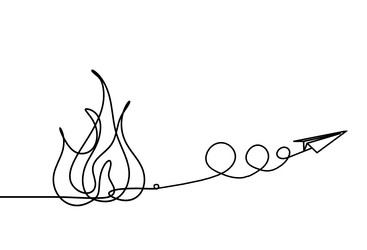Abstract fire with plane as line drawing on white Vector Image