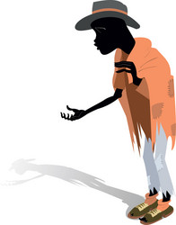 Cheerful beggar african lies on the bench Vector Image