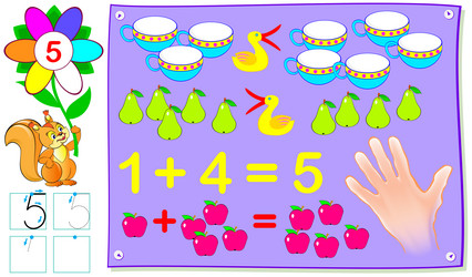 Educational page for kids with number 5 printable Vector Image