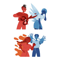 Man aggressor with clenched fist and woman victim Vector Image