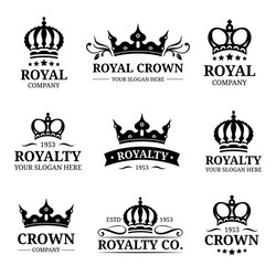 Crown logos set luxury corona monograms Royalty Free Vector