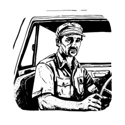 Bus driver drawing isolated hand drawn engraved Vector Image