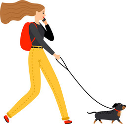 Cartoon funny woman walking with dog Royalty Free Vector
