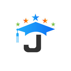 Education logo on letter j with graduation hat Vector Image