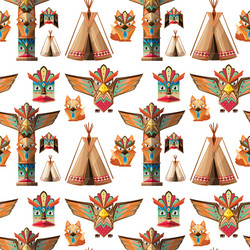 Background scene with traditional tents and totem Vector Image