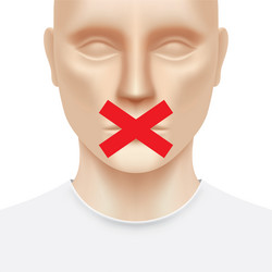 Silent man with zipper on lips is trying to hide Vector Image