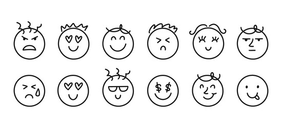 Fun emoji icon set emoticon doodle faces emotions Vector Image