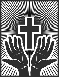 Hands with shining holy cross design element Vector Image