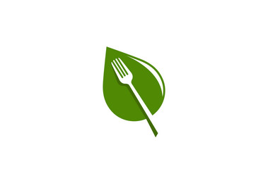 Single line spoon fork with leaf vegetarian logo Vector Image