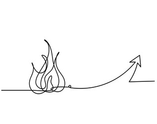 Abstract fire with arrow as line drawing on white Vector Image