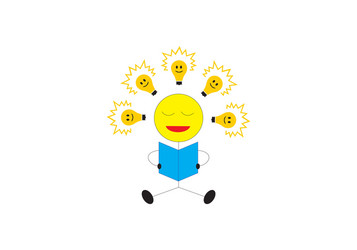 Stick figure having a creative idea with light Vector Image