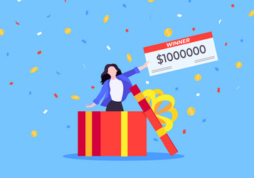 Happy lottery winner with big prize paycheck Vector Image