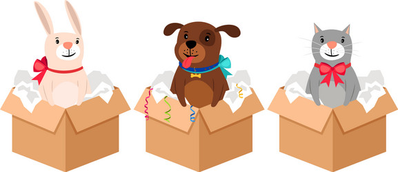 Cartoon color cat and box icon set Royalty Free Vector Image