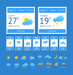 Cartoon characters weather forecast set Royalty Free Vector