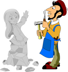 Sculptor making ice sculpture carving frozen swan Vector Image