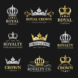 Crown logos set luxury corona monograms Royalty Free Vector