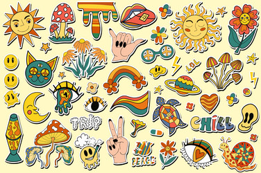 Stickers retro 70s set cool trendy labels badges Vector Image