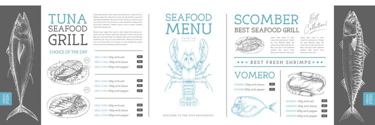 Seafood restaurant menu design Royalty Free Vector Image