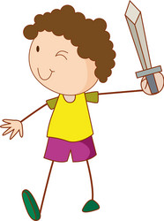 A doodle kid holding sword cartoon character Vector Image