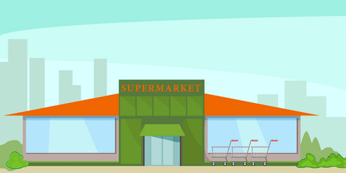 Supermarket street hypermarket building front Vector Image