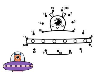 Connect the dots and draw a cute alien in flying Vector Image