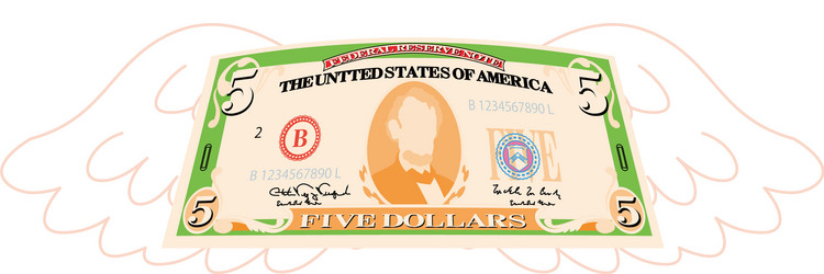 Colorful feathered deformed 5 dallors note Vector Image