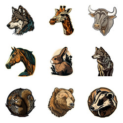 Animals flat icon set isolated on white background