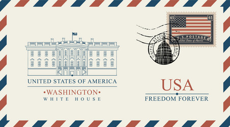 Postage stamp with white house and flag usa Vector Image
