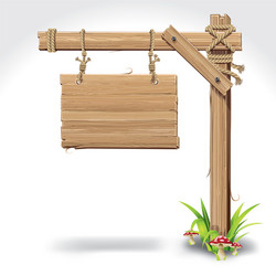 Wood sign board hanging with rope Royalty Free Vector Image