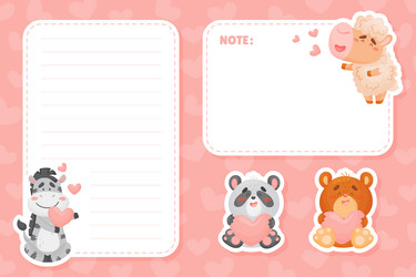 Empty note card with funny cartoon hippo and panda