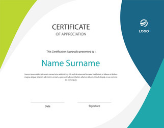 Vertical blue and green waves certificate design Vector Image