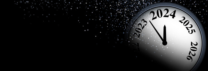 New year 2024 countdown clock over silver Vector Image