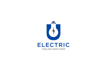 Electric logo linear light bulb with plug icon Vector Image