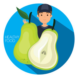 Young man with pear healthy food Royalty Free Vector Image